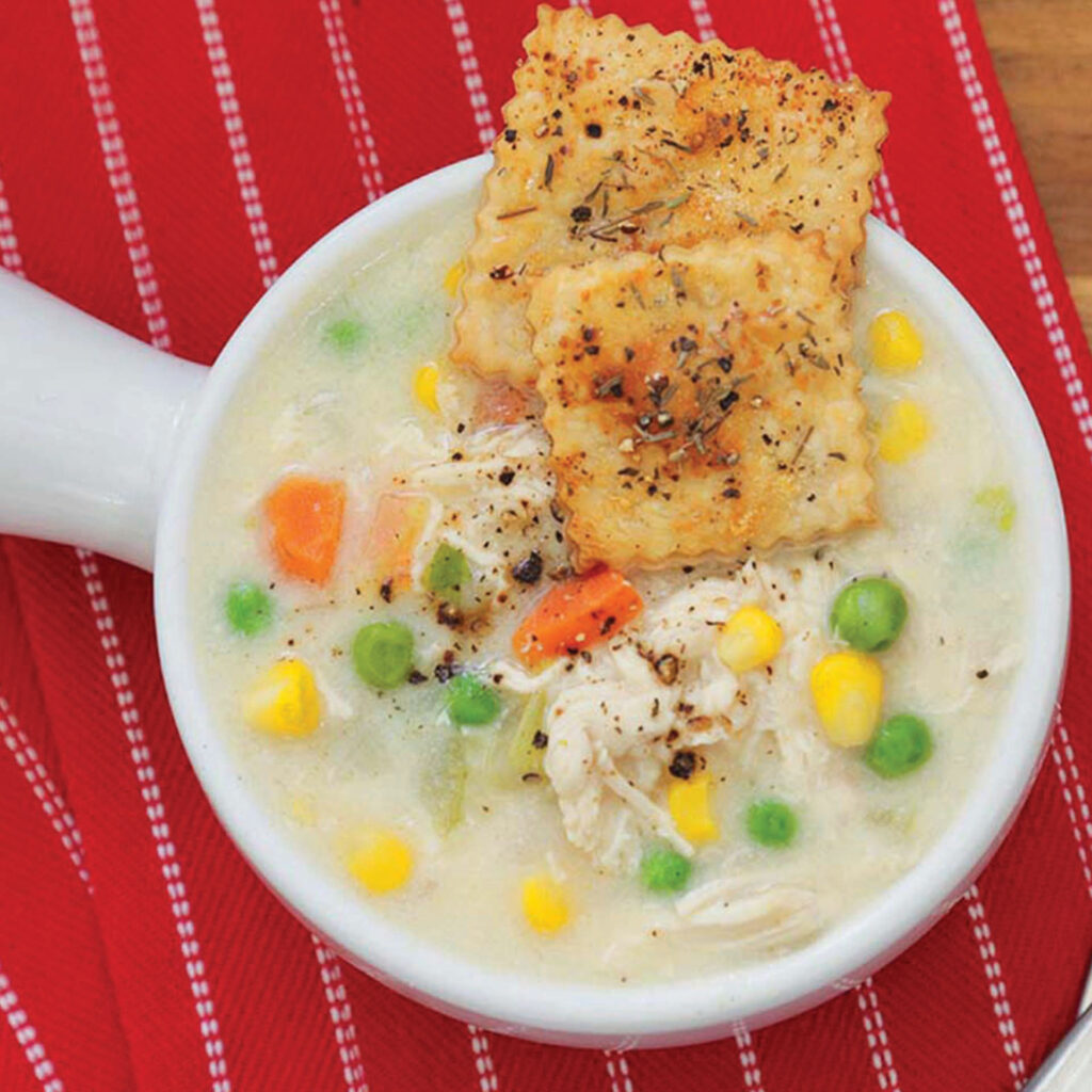 Chicken-Pot-Pie-Soup with Pie Crust Crackers - The Domestic Geek