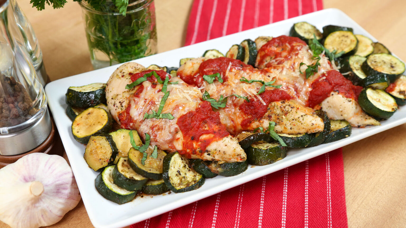 Chicken Parmesan with Roasted Zucchini - The Domestic Geek