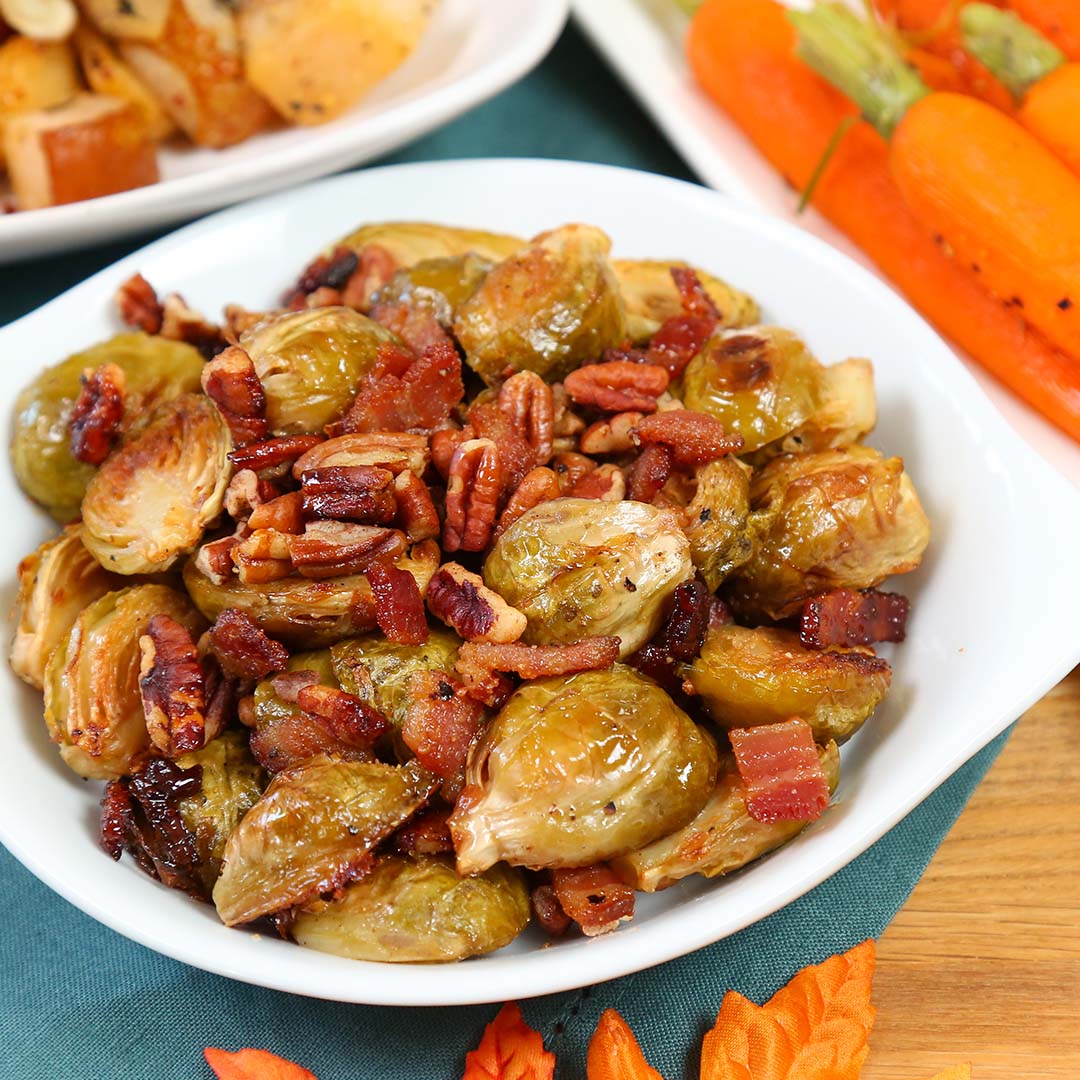 Maple Pecan Roasted Brussels Sprouts - The Domestic Geek