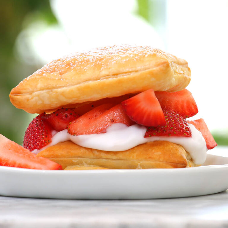 Strawberries & Cream Puff Pastry Stacks - The Domestic Geek
