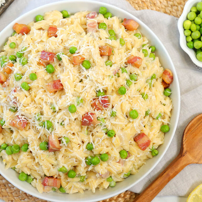 Creamy Orzotto with Pancetta & Peas - The Domestic Geek