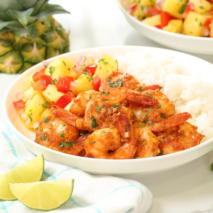 Garlic Shrimp with Pineapple Salsa - The Domestic Geek